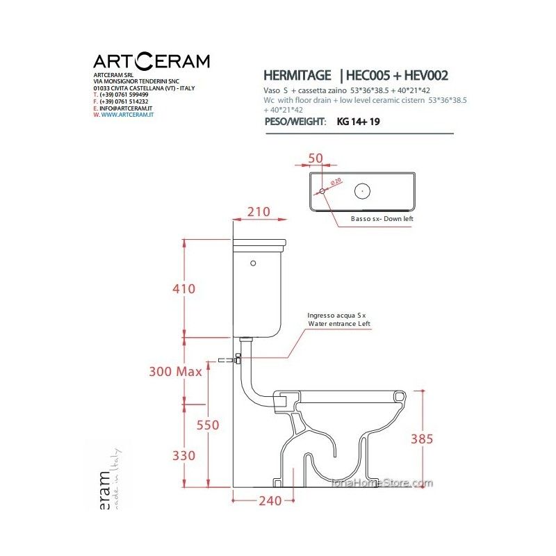 ARTCERAM HERMITAGE LOW LEVEL CERAMIC CISTERN WITH COVER HEC005